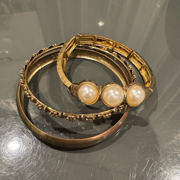 Jewelry | Elegant Gold And Pearl Bangle Set | Poshmark